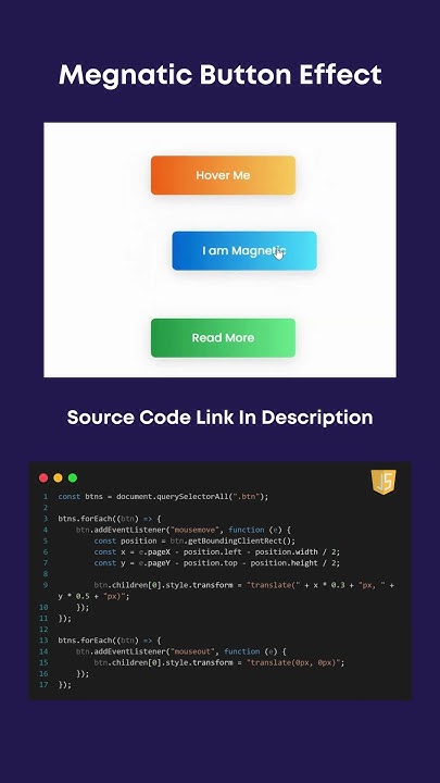 Css And Javascript Magnetic Button Effect Html Css Javascript Css