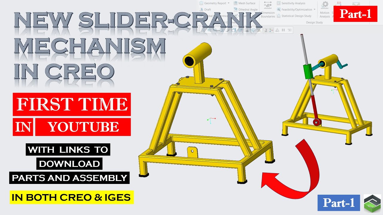 " NEW SLIDER-CRANK MECHANISM " PART-1 in Creo. Full tutorial with detailed explanation. - YouTube