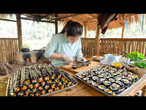 How to Make Giant Korean Seaweed Rice Roll with Simple Ingredients - Selling at the Local Market