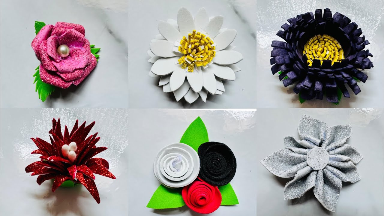 Best 6 different ways of making beautiful flowers || DiyFomic sheet ...