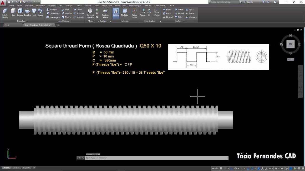 AutoCAD 3D SQUARE THREAD Tutorial "Rosca Quadrada 3D" - YouTube