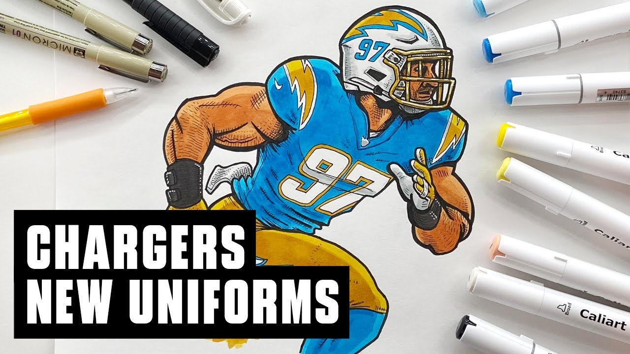 Drawing Joey Bosa in the Chargers New Uniforms - YouTube