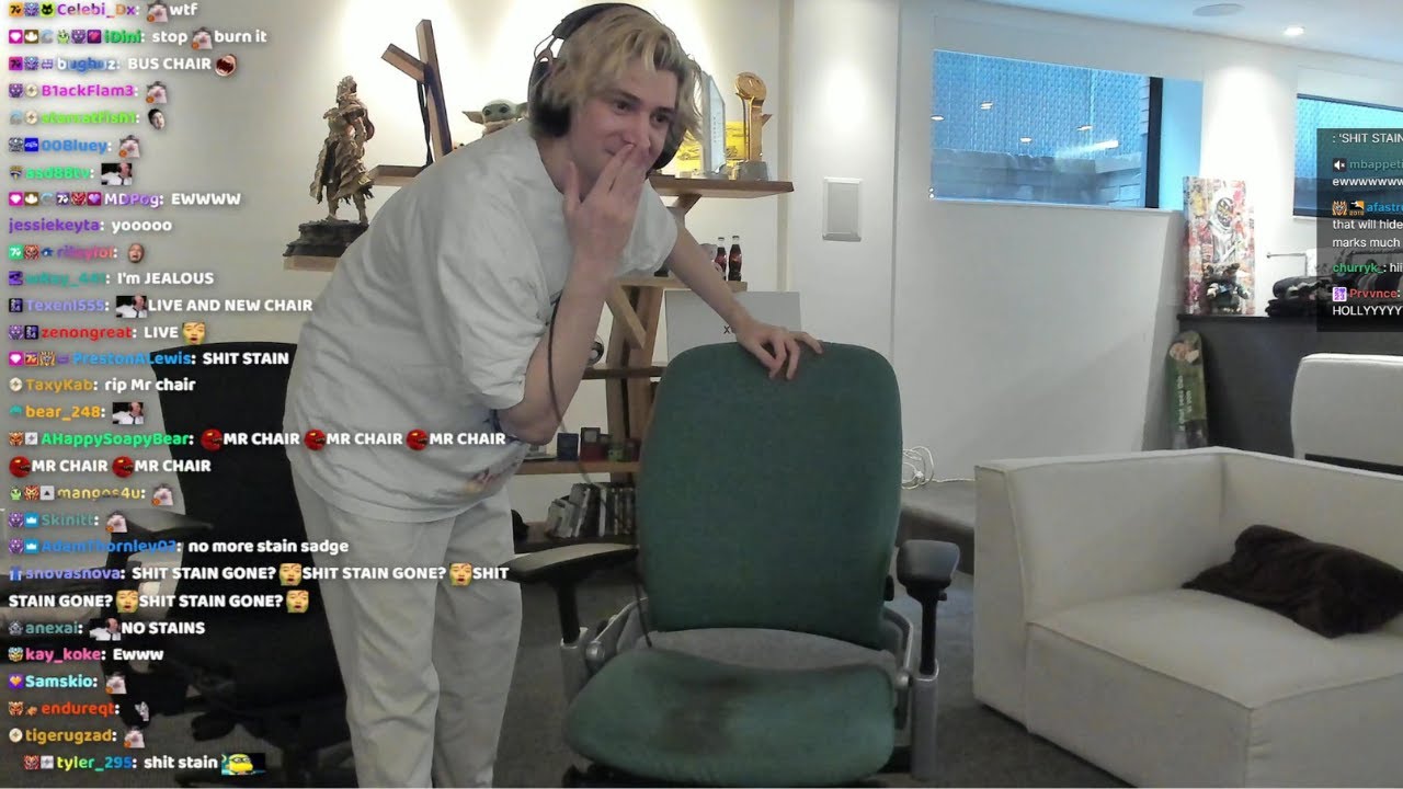 xQc Finally Gets Rid of his Disgusting Stain Chair - YouTube