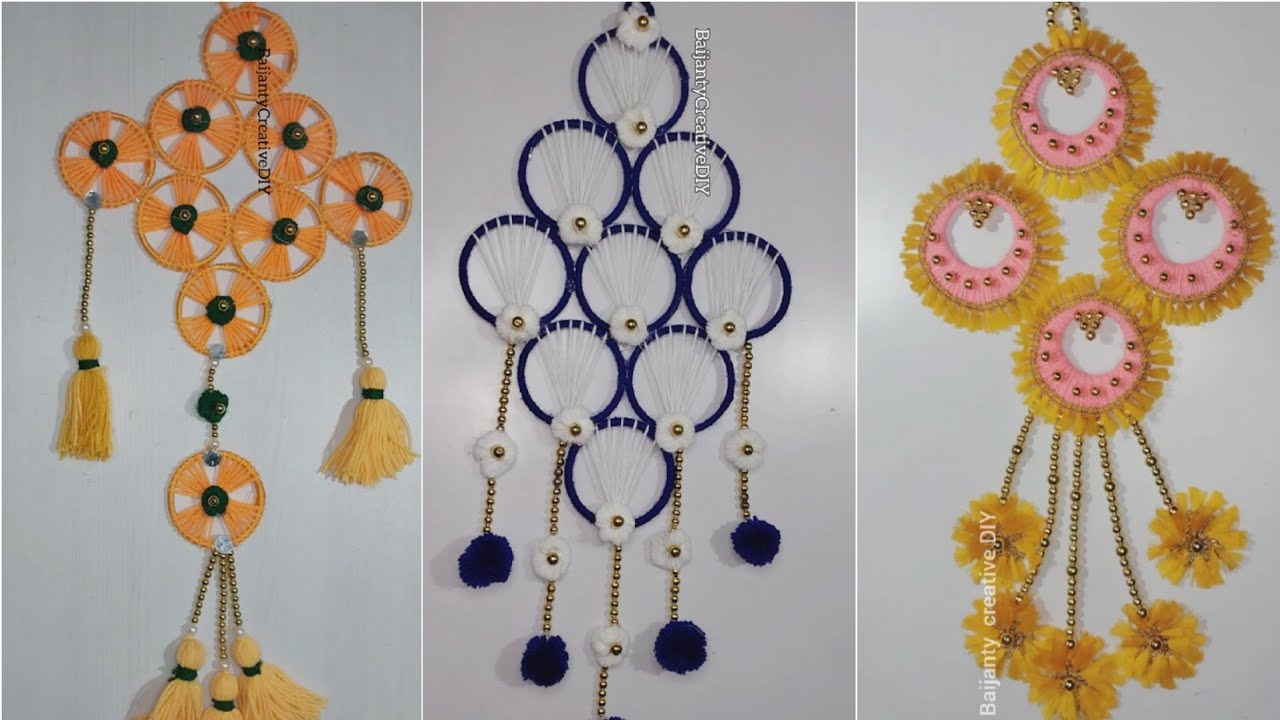 3 DIY EASY BANGLES TORAN/WALL HANGING CRAFT IDEAS/WOOLEN TORAN & WOOL ...