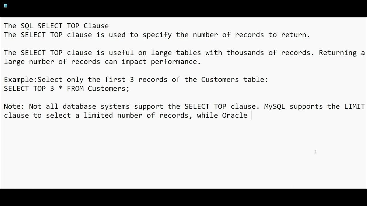 What Is The Sql Select Top Clause 75dayshardchallenge57 75 Sqldatabase Sqlforbeginners