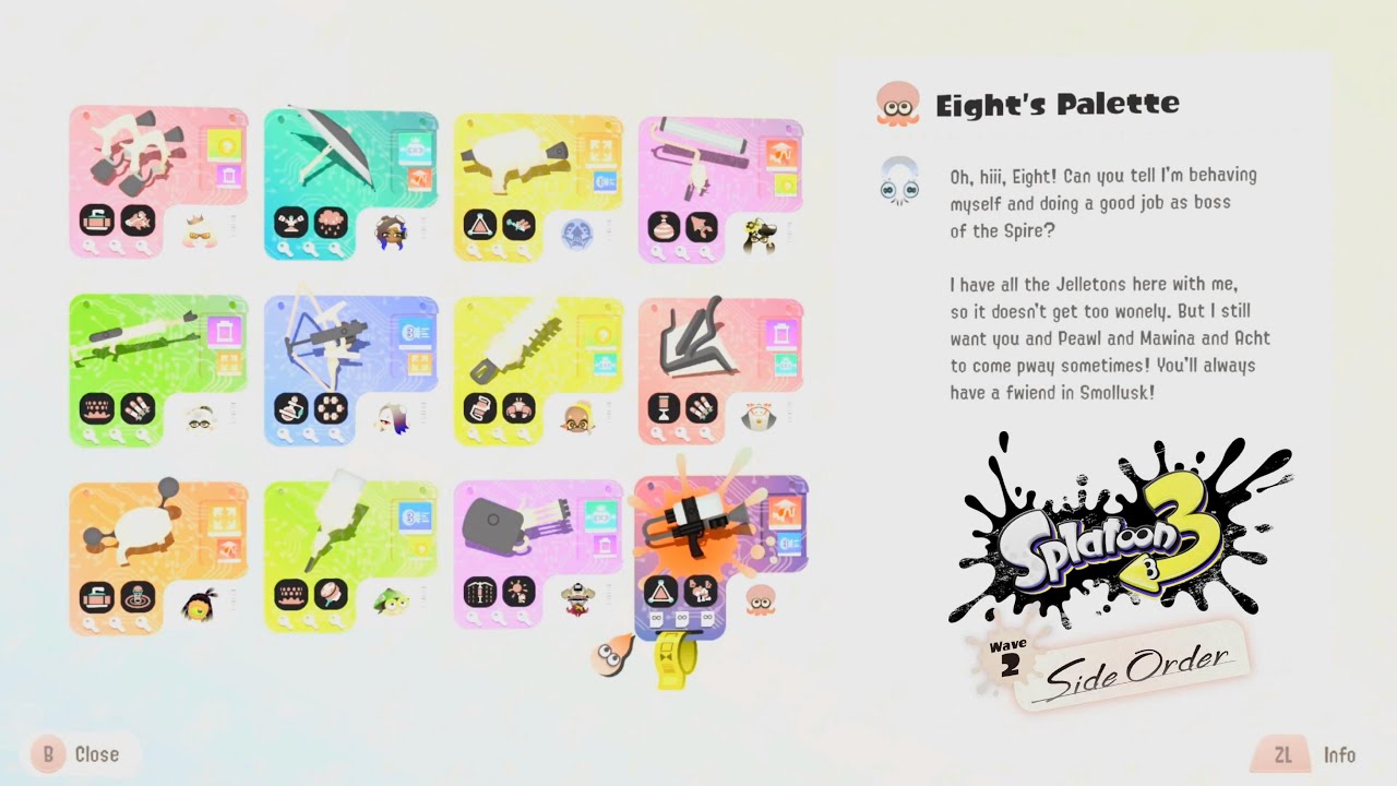 Splatoon 3 Side Order - Smollusk All 12 Info Weapon Gun Palette + Agent ...