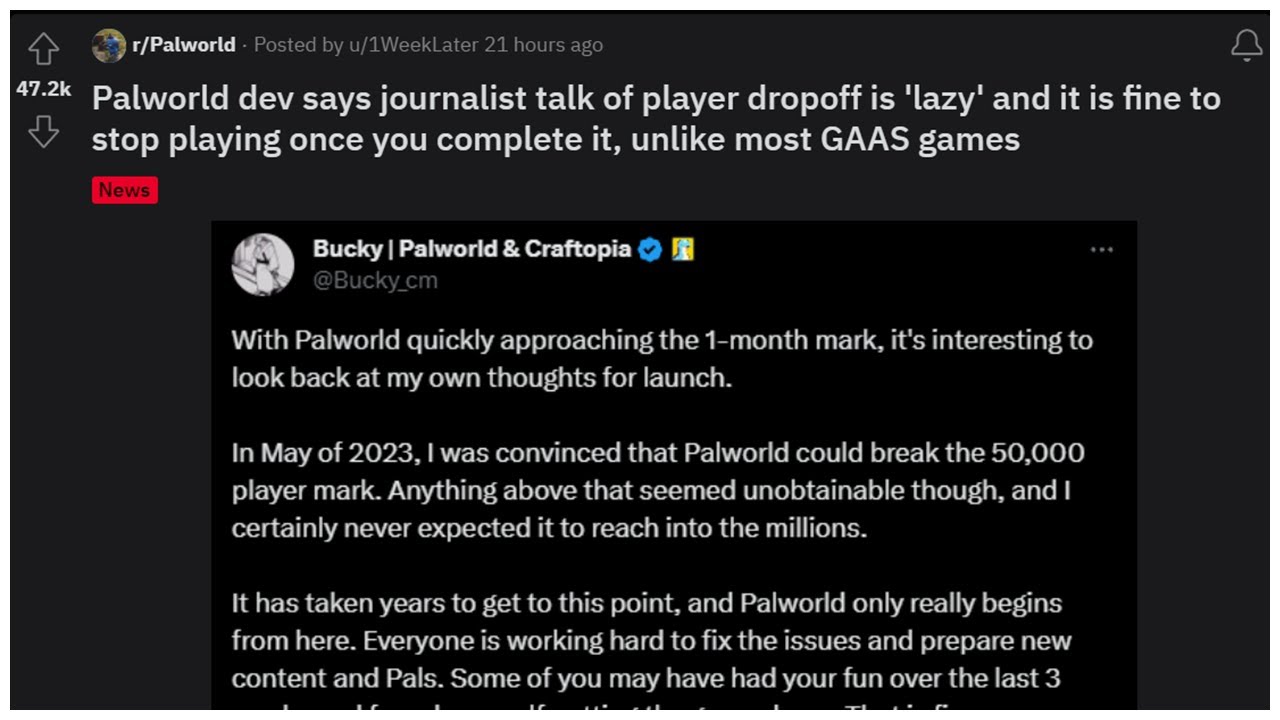 Based Palworld Dev Responds To Game "Dying" - YouTube