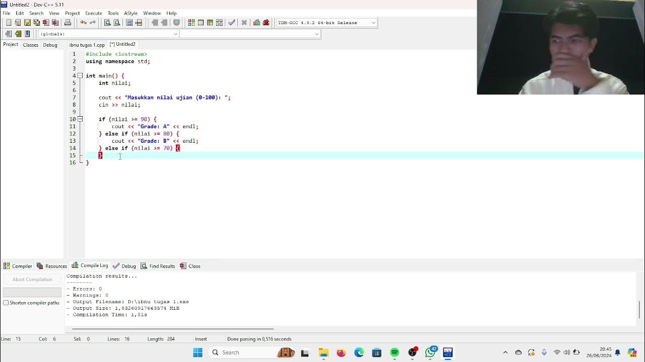 Tugas daspro, membuat 3 program sederhana menggunakan dev-C++ - YouTube