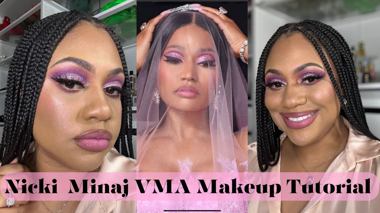 RECREATING NICKI MINAJ VMA MAKEUP TUTORIAL | SPARKLY PINK GLITTER CUT ...