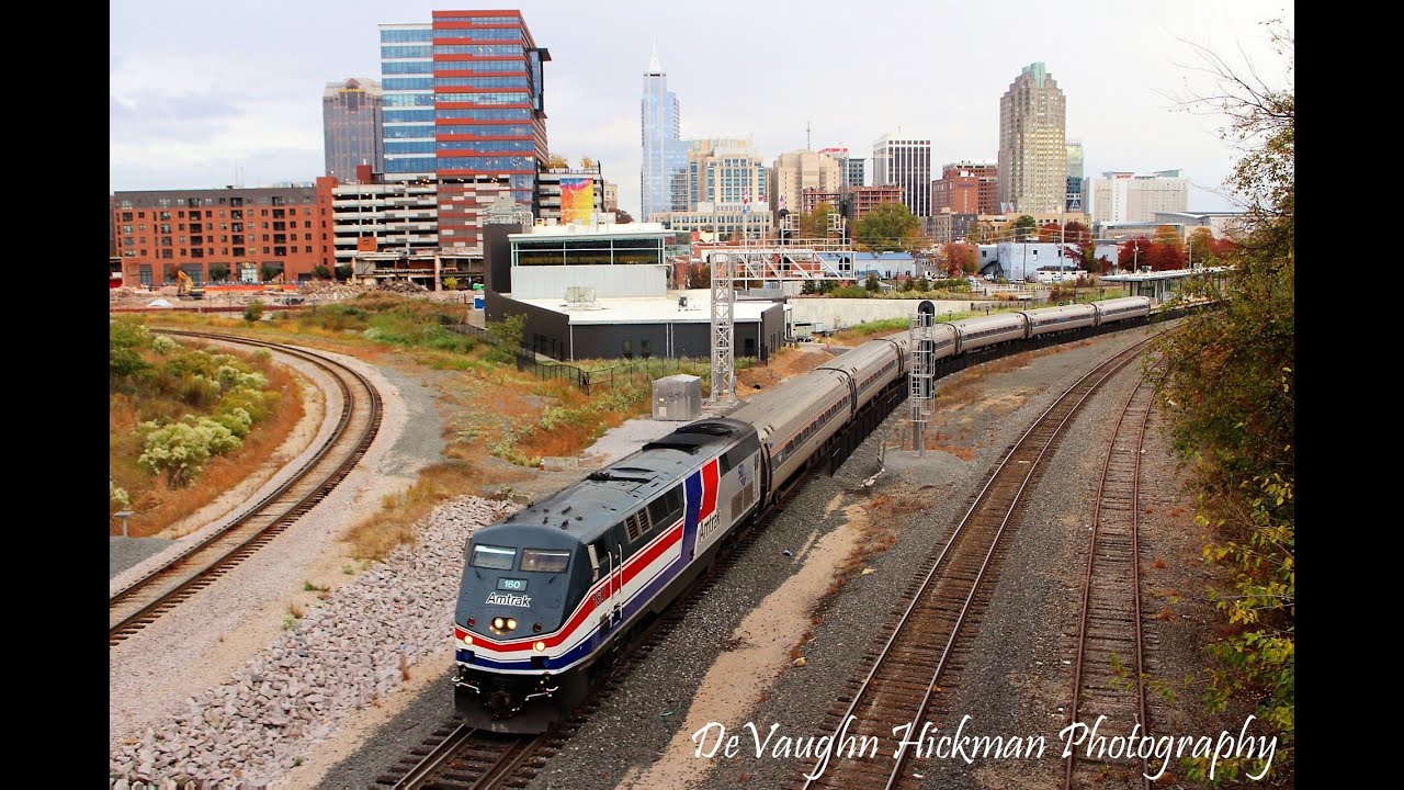 Amtrak 79 in Raleigh, NC w/ Amtrak #160 "Pepsi Can" Heritage unit. Horn ...