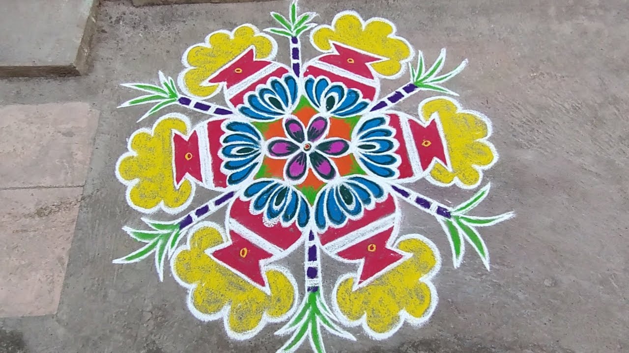 பொங்கல் ஸ்பெஷல் கோலம்//easy pongal rangoli with (5×3)dots//pongal ...
