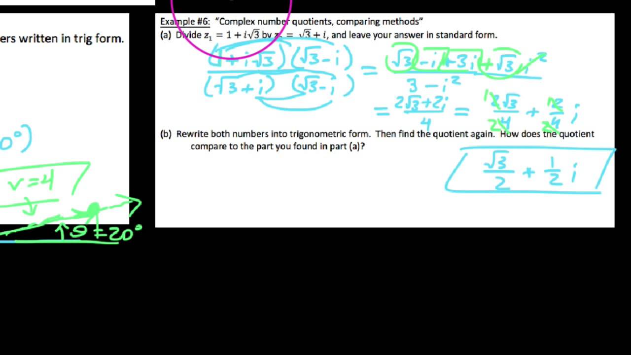 Trig 8 3 4 Dividing Complex Numbers In Trig Form YouTube Trig 8 3 4 Dividing Complex Numbers In Trig Form YouTube