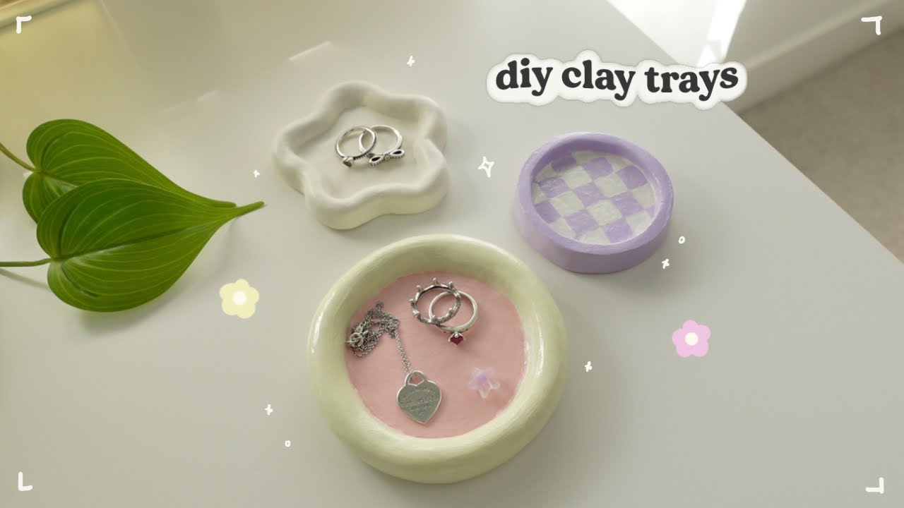 making air dry clay trays ⭐️ (flower, checkered, diy) - YouTube