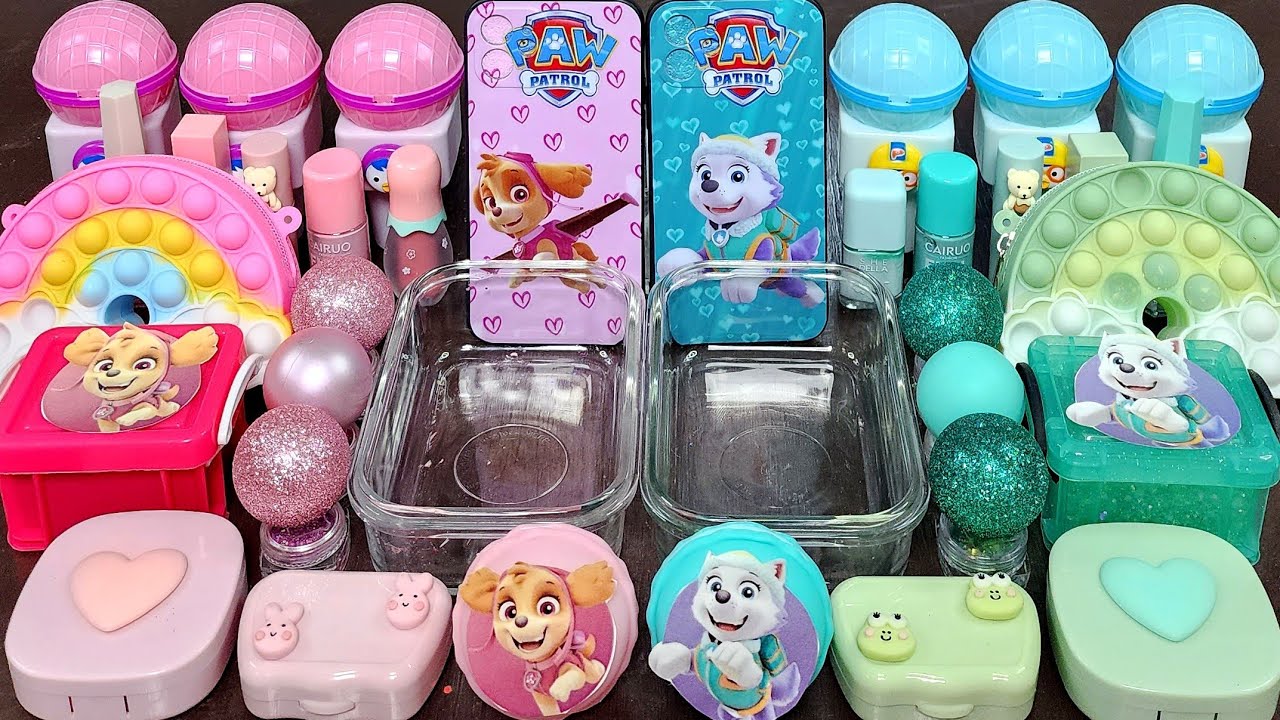 Paw Patrol Skye vs Everest Slime Mixing Makeup,Parts, Glitter Into ...