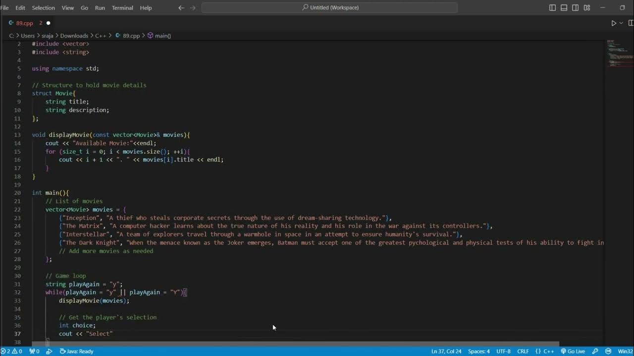 C Programming Language Project 89 Movie Created By Trishanth Kumar Youtube