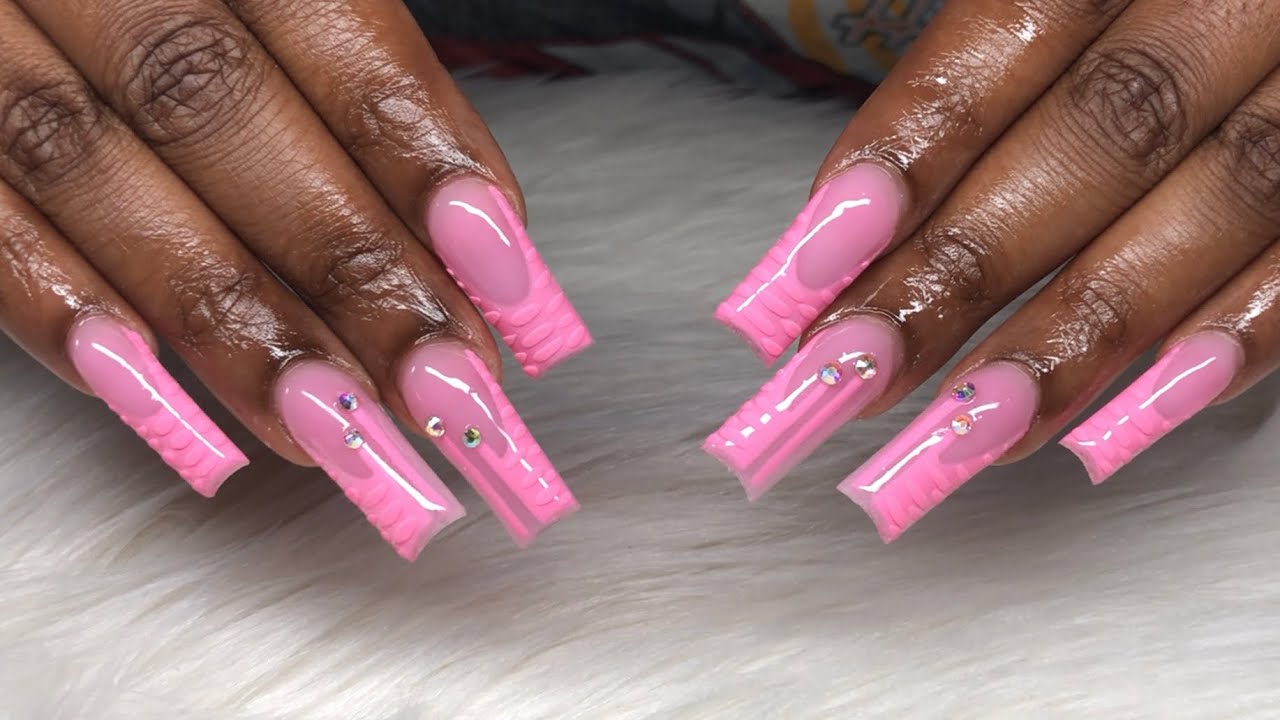 Pink French croc print | Acrylic Nails tutorials - YouTube