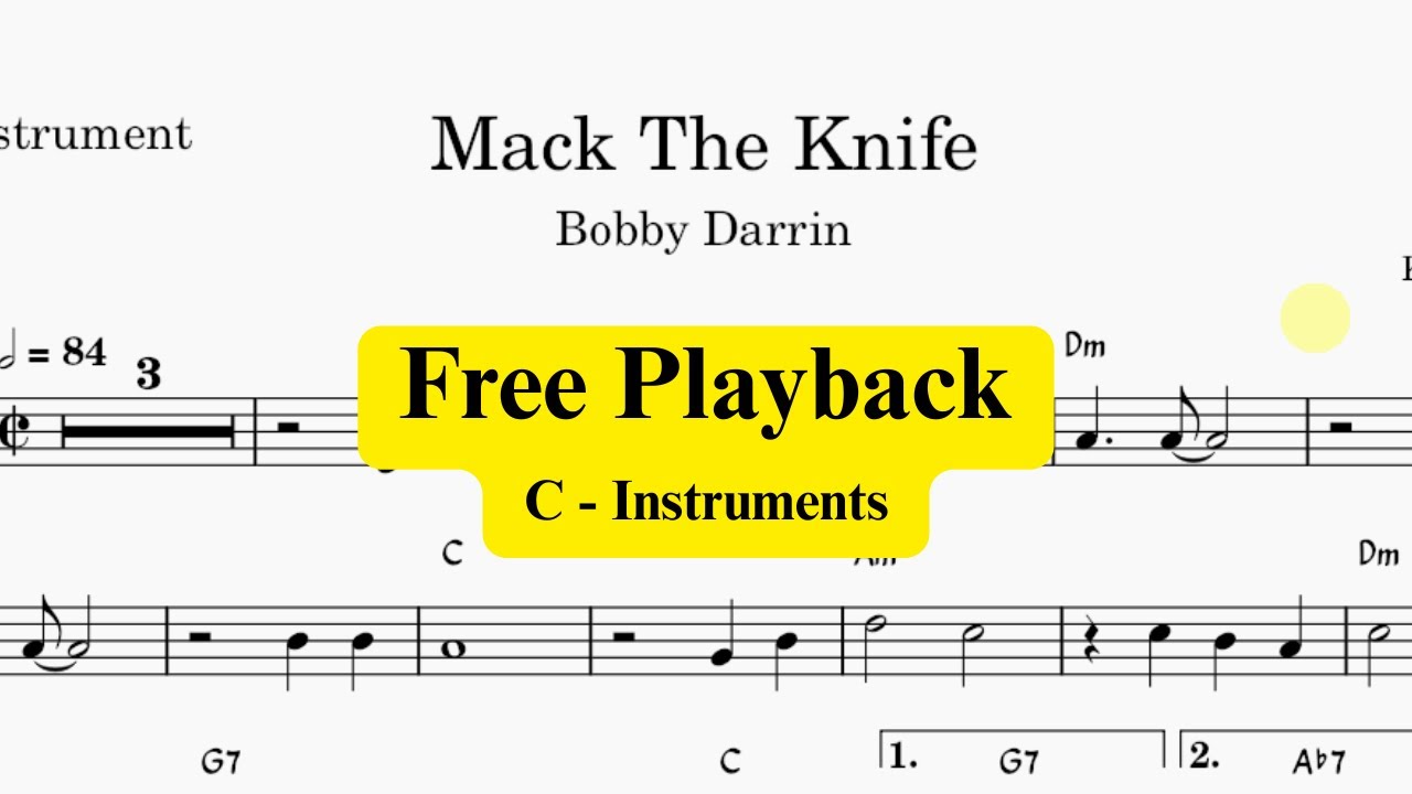 Mack the knife - Playback - Sheet Music - Guitar, Piano, Violin - YouTube