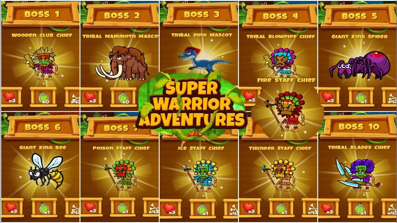 Super Warrior Adventures gameplay fights with all (boss 1 - 11) bosses ...