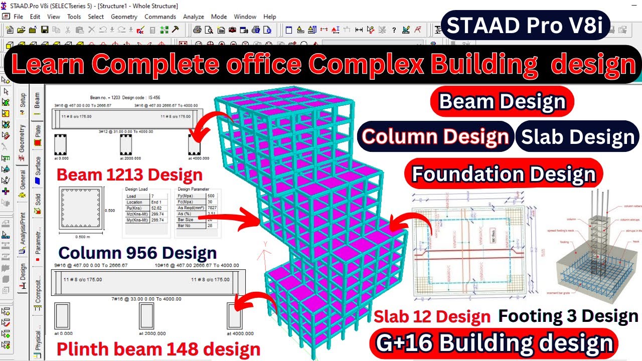 G+16 Office Building design by Staad pro V8i software | civil ...