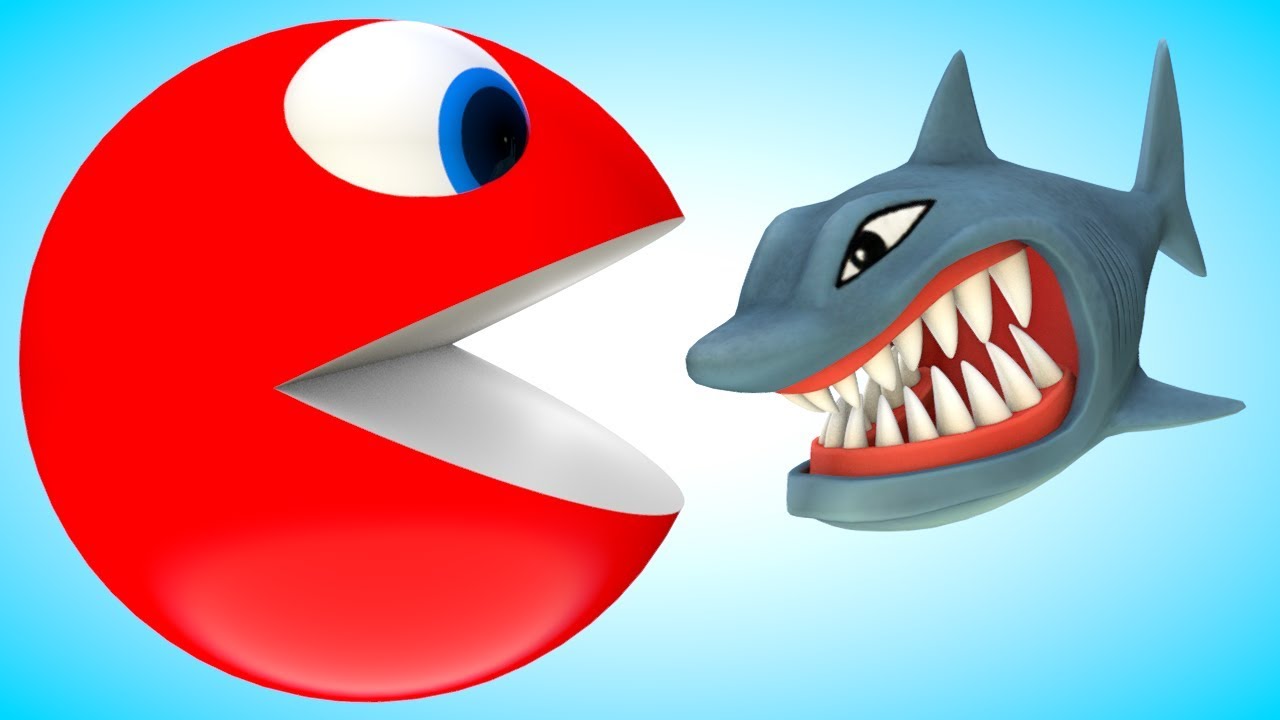 PACMAN meets a Shark & a lot of balloons when he rolling on bridge and ...