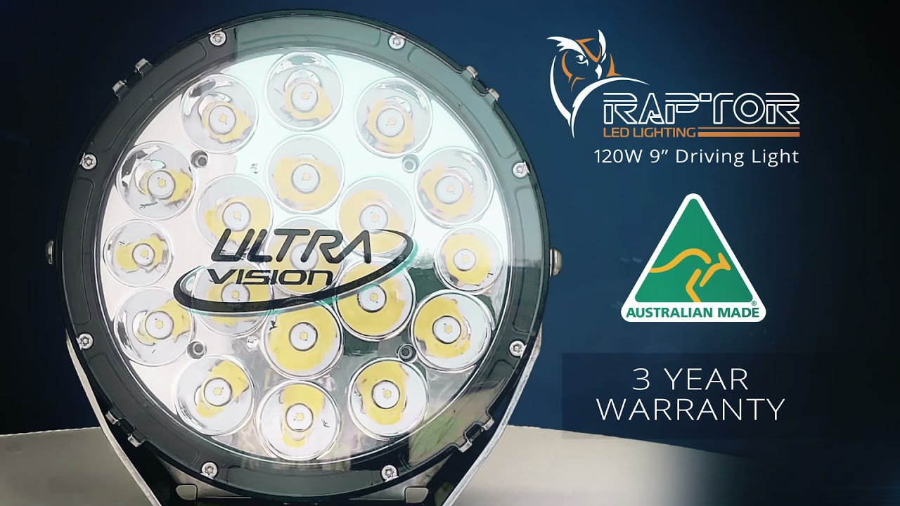 Ultra Vision - Raptor 120W 9" LED Driving Light - YouTube