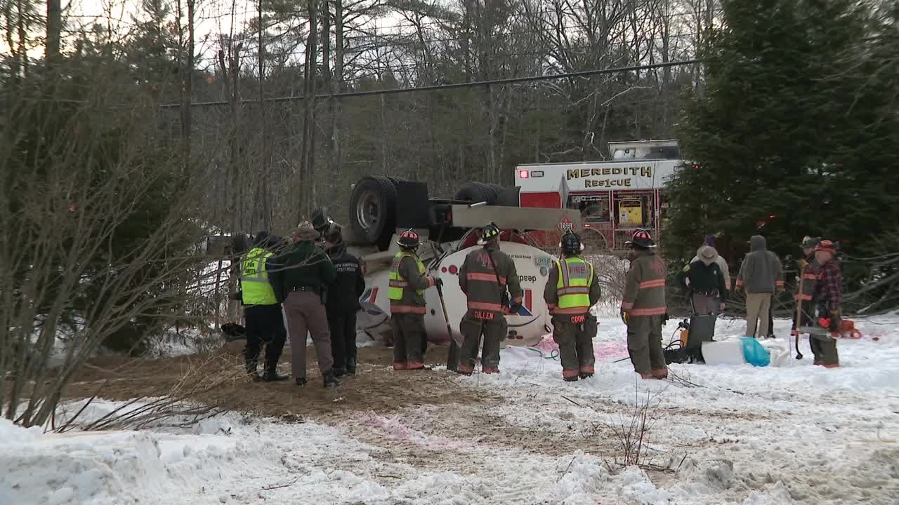 Raw video: Scene of oil truck rollover crash in Meredith - YouTube
