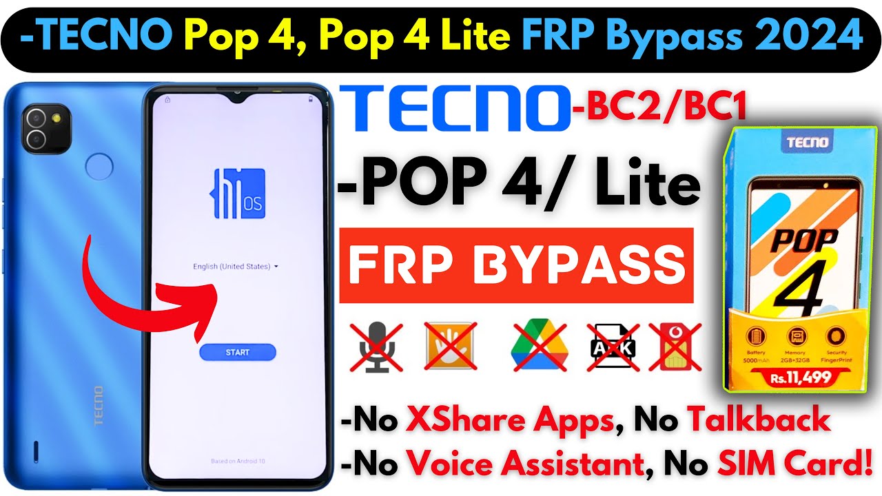 TECNO POP 4 LITE FRP Bypass Without PC -Tecno BC2 Frp Google Account ...