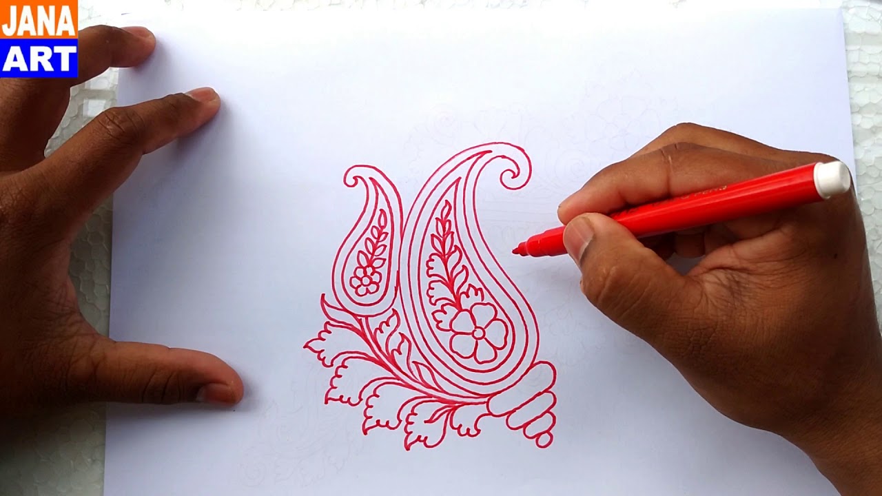 How To Process Embroidery Butta Design | Colour Sketch Pen - YouTube