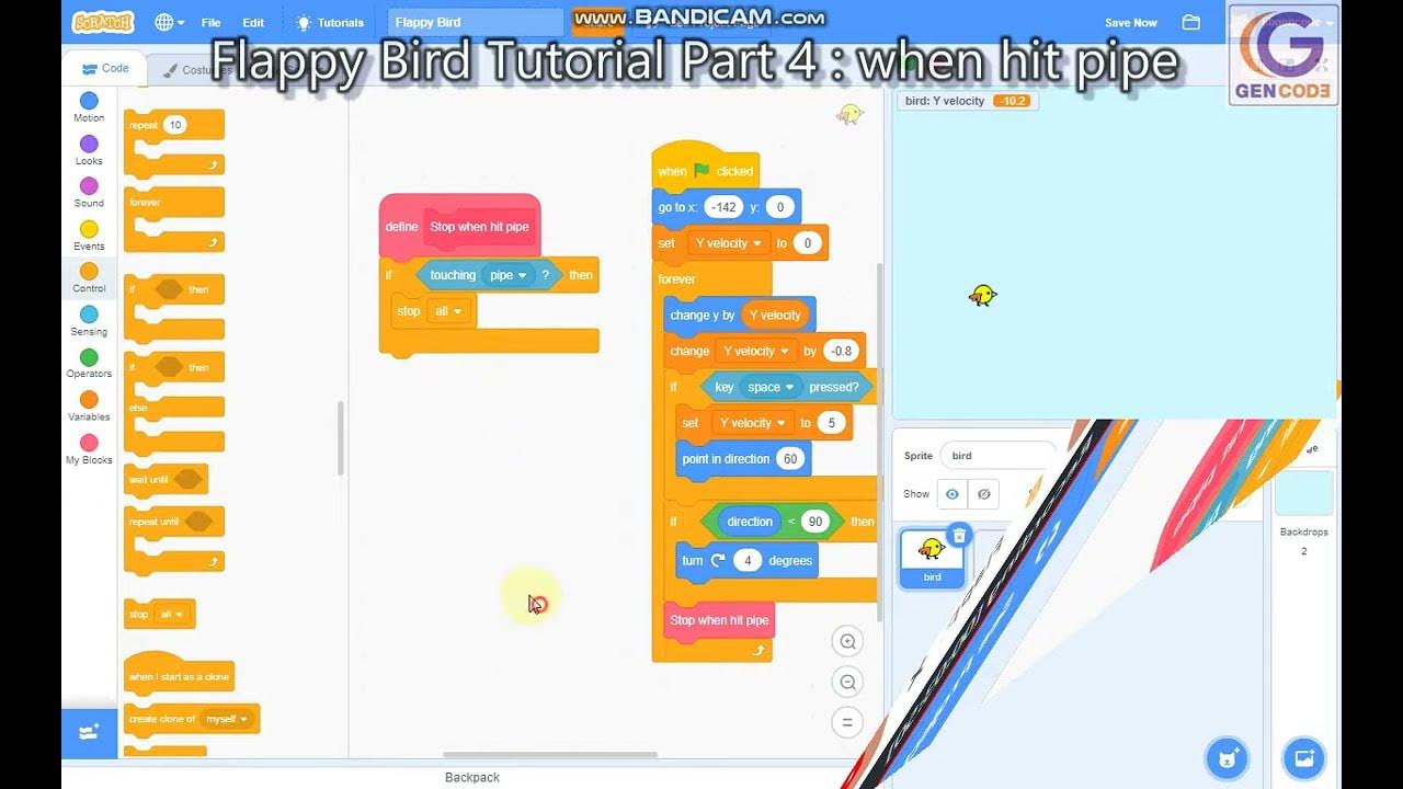 Flappy Bird Tutorial Part 4 When hit pipe or ground - YouTube