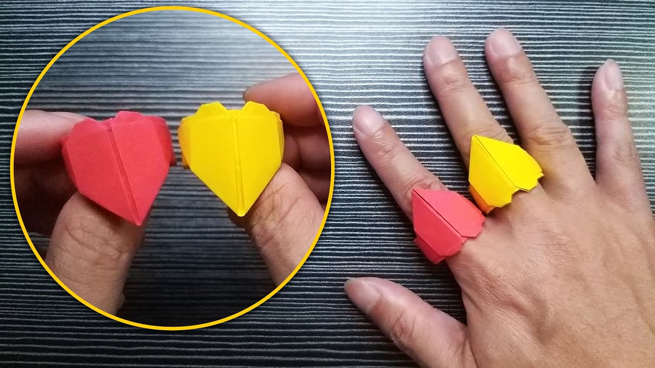 How to make a paper heart ring | Origami ring no glue - YouTube