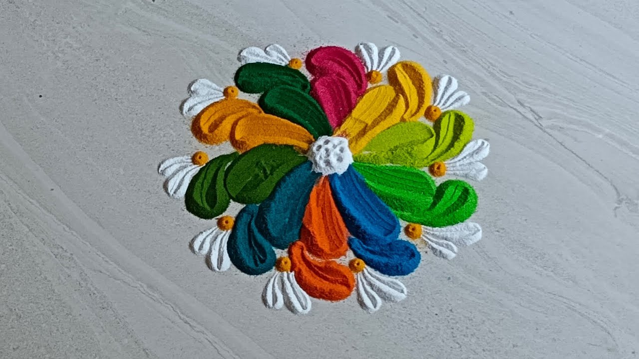 beautiful and simple colourful 🌈 rangoli tutorial for beginners 🖤 - YouTube
