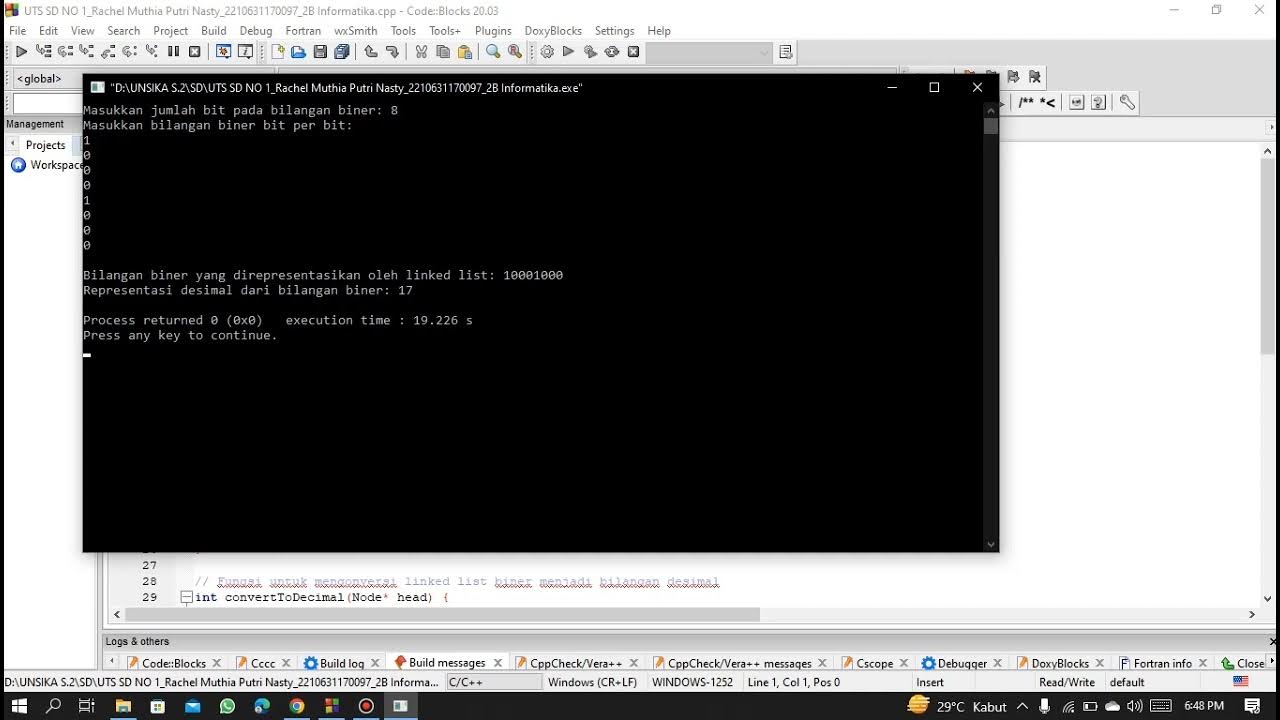 UTS STRUKTUR DATA Linked List dan Konversi Desimal To Hexadesimal, Rachel Muthia, 2210631170097 ...