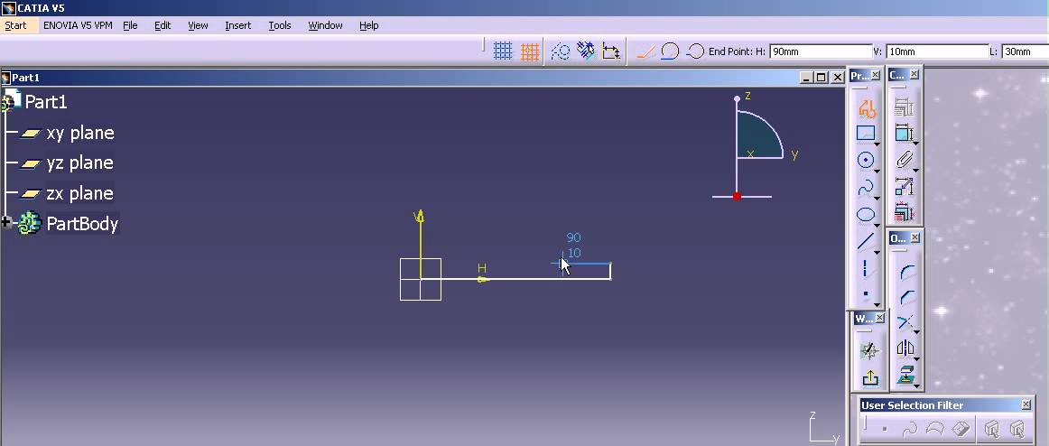 CATIA V5R21: Drawing Sketch in the sketcher workbench.(TUT 1) - YouTube