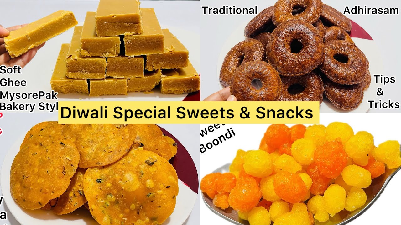 4 Diwali Special Sweets & Snacks Recipes | Ghee Mysore Pak, Adhirasam ...