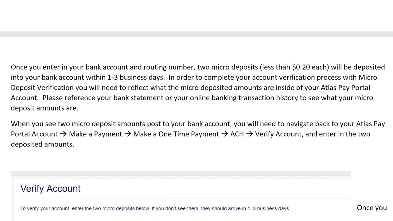 Micro Deposit Verification via the Atlas Pay Portal - YouTube