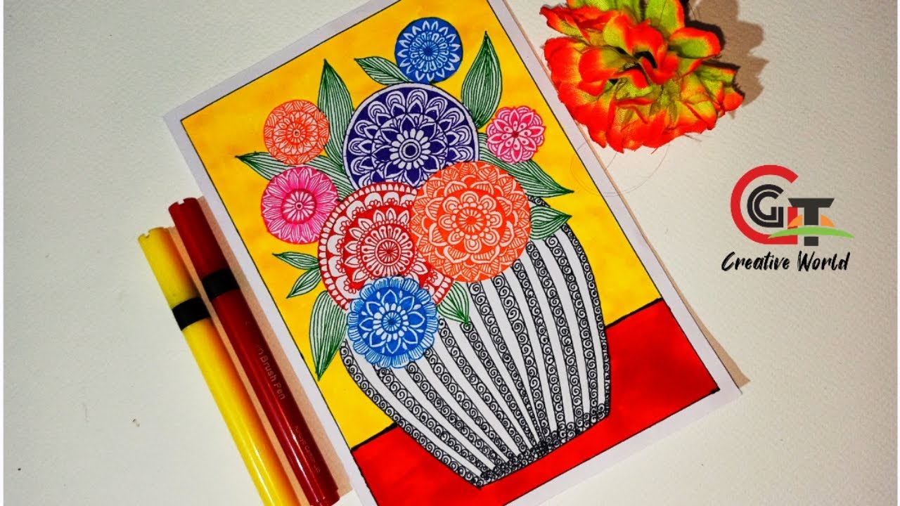 How to Draw MANDALA ART for Beginners | Step by Step | Flower pot ...
