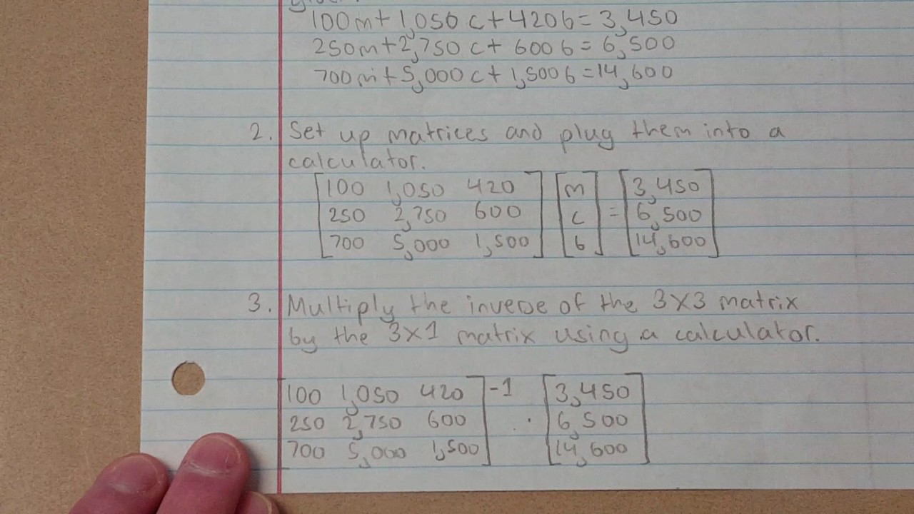 Solving a word problem with a 3x3 matrix. - YouTube