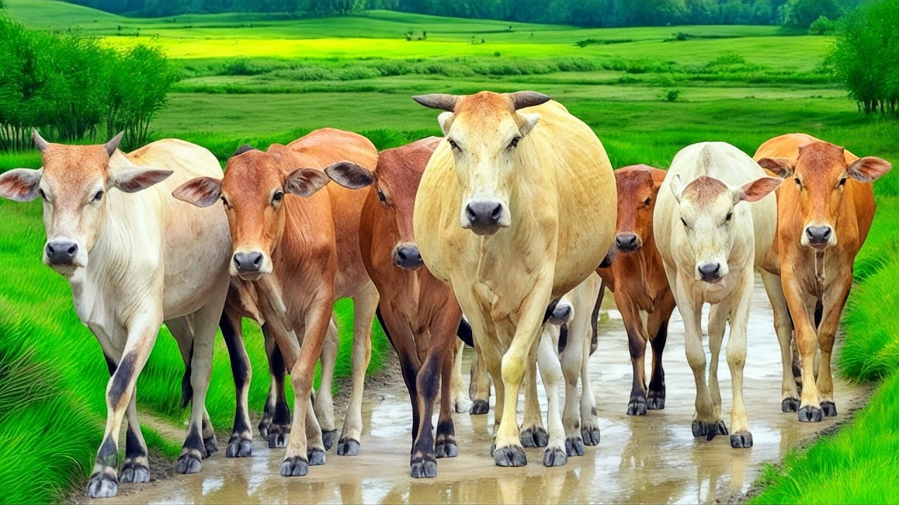 Video Gembala Sapi lembu jinak berbaris rapi lewati jalan berlumpur ...