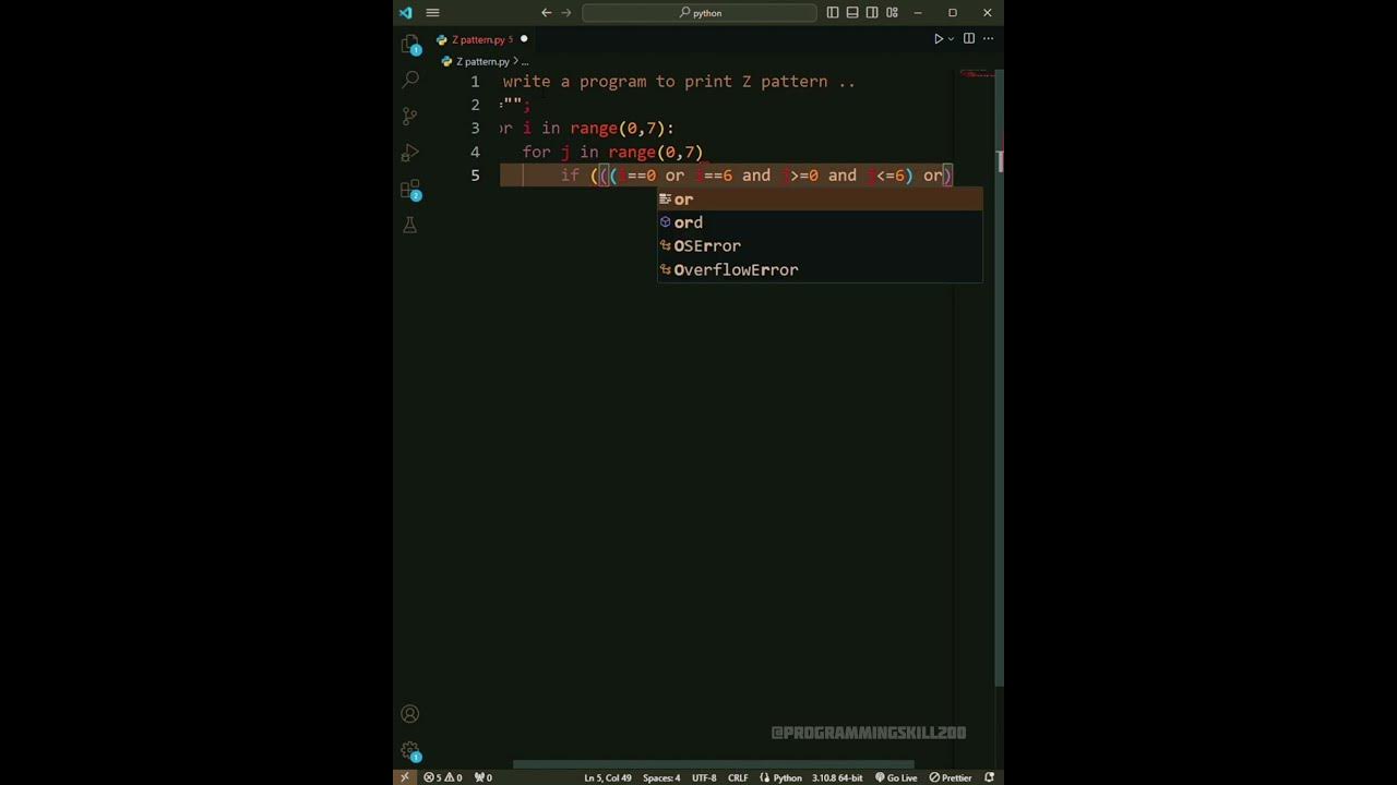 z pattern program using python language |@ProgrammingSkill200 - YouTube