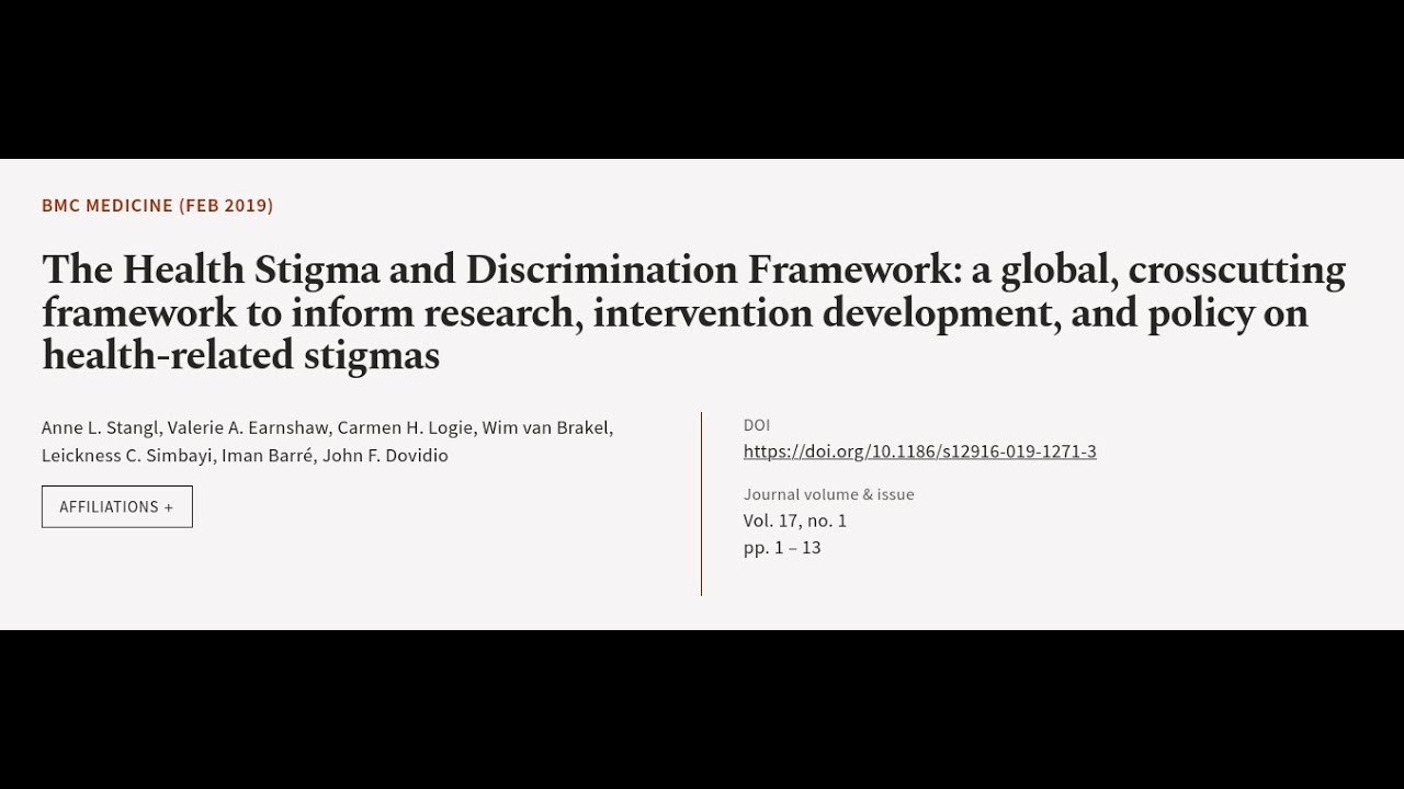 The Health Stigma and Discrimination Framework: a global, crosscutting ...