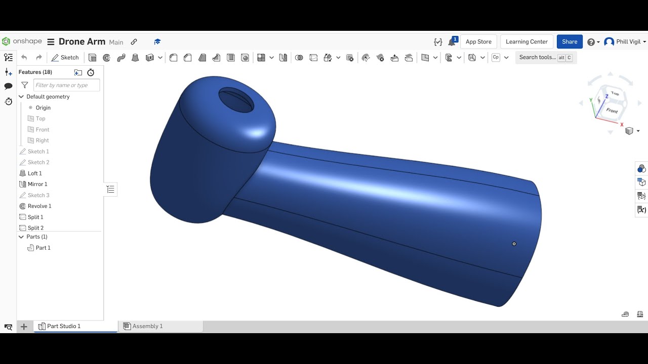 Onshape Surfacing Introduction Exercise 2 - Drone Arm - YouTube