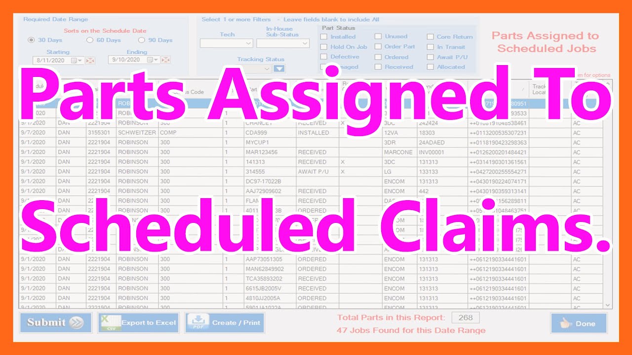 Report - Parts Assigned To Scheduled Claims - YouTube