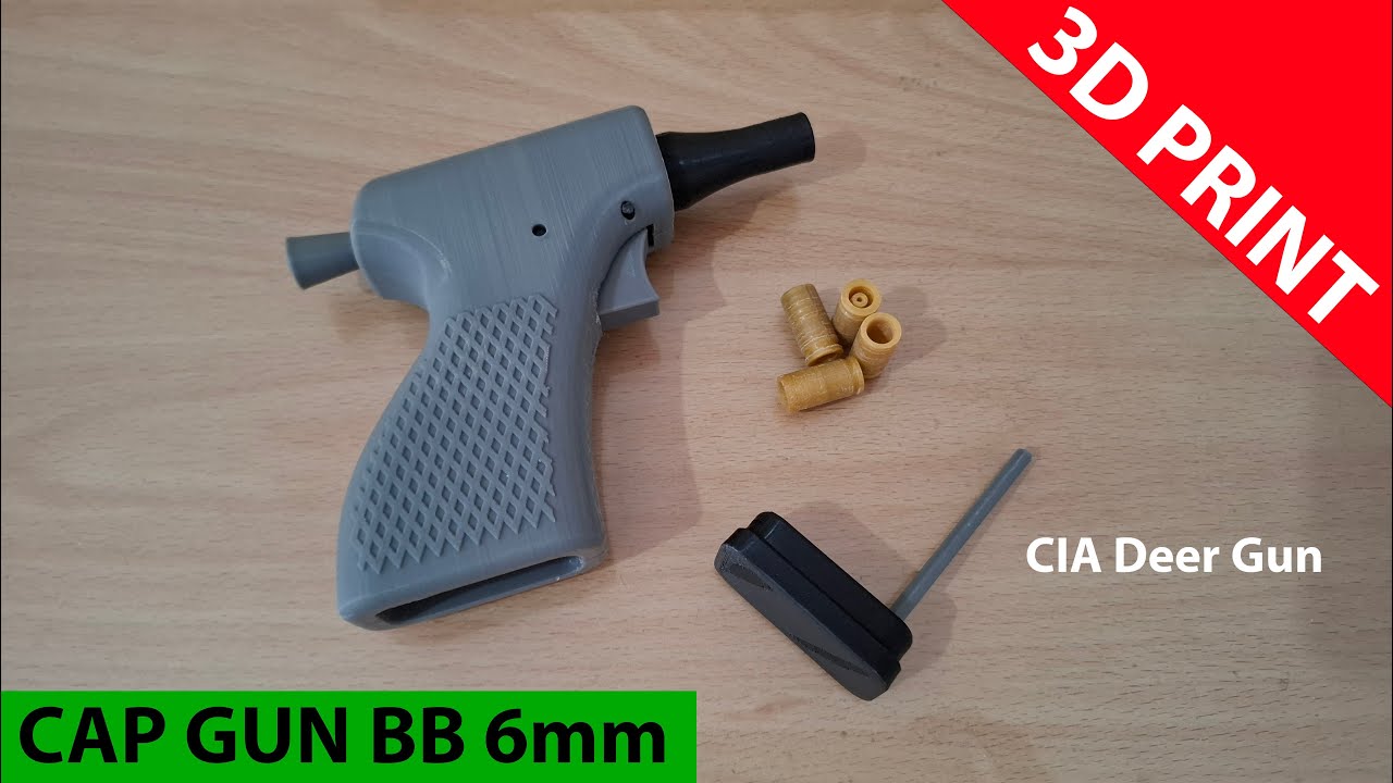 CIA Deer Gun 3D Printed Cap Gun BB 6mm - YouTube