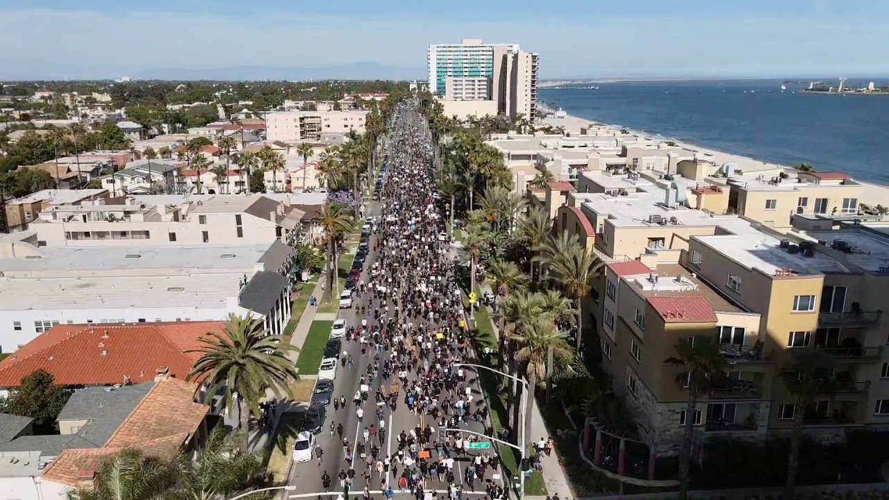 Arial view of protesters on ocean Blvd in long Beach california, May 31 ...