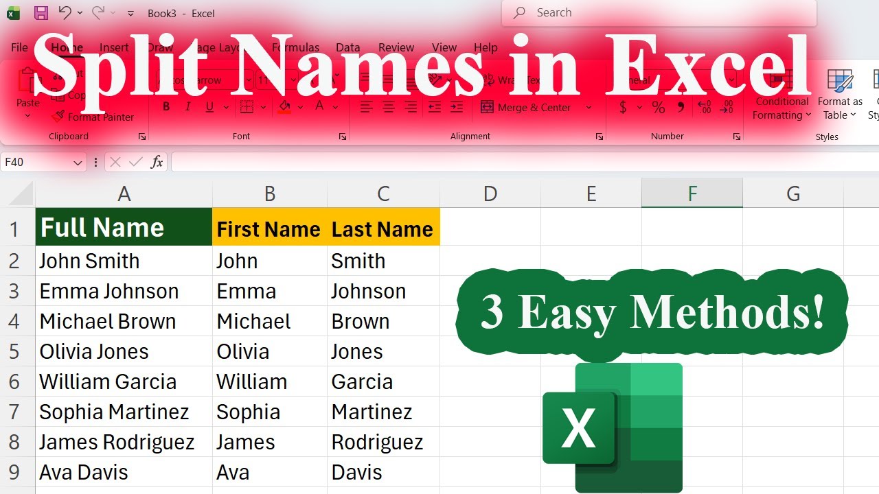 How to Split Names in Excel – 3 Easy Methods - YouTube