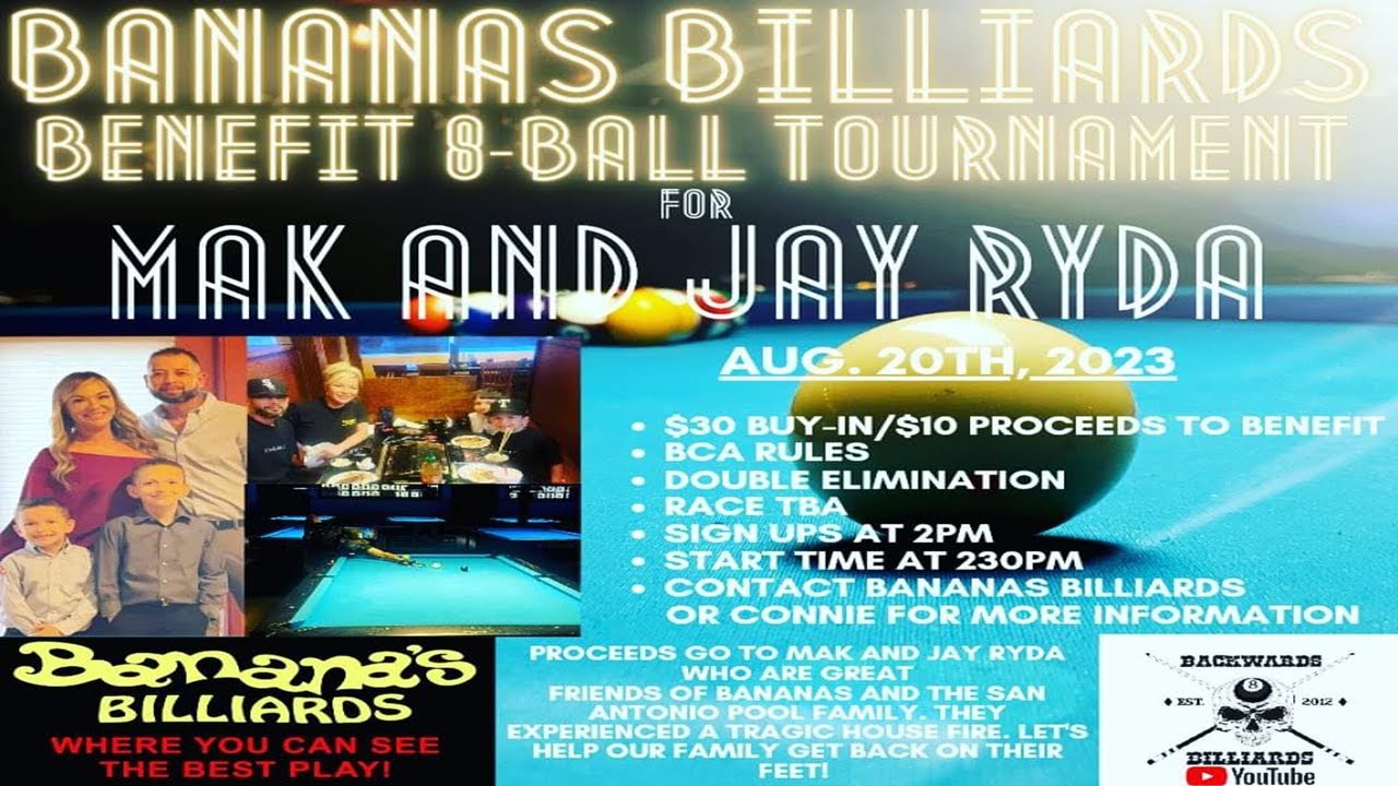 Benefit 8 Ball Tournament for Mak and Jay Ryda - YouTube