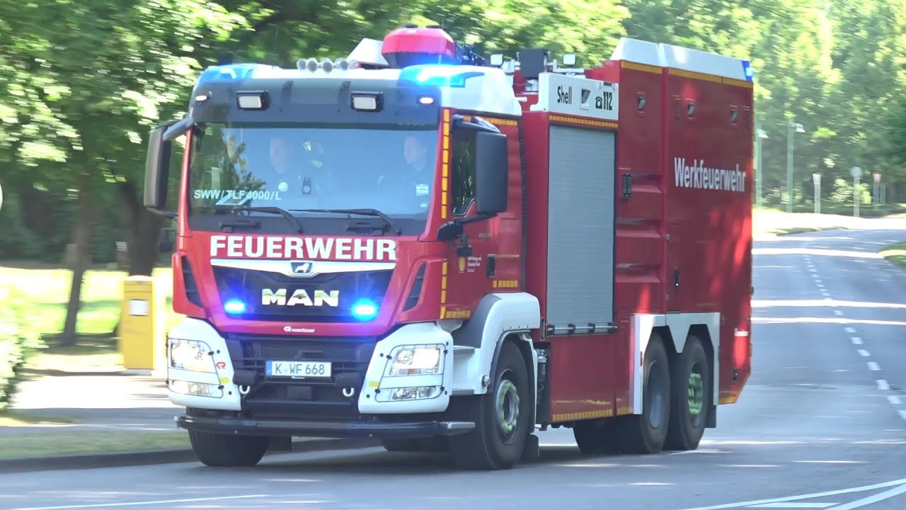 Erstmalig: TLF 4000-L Werkfeuerwehr Shell Wesseling - YouTube
