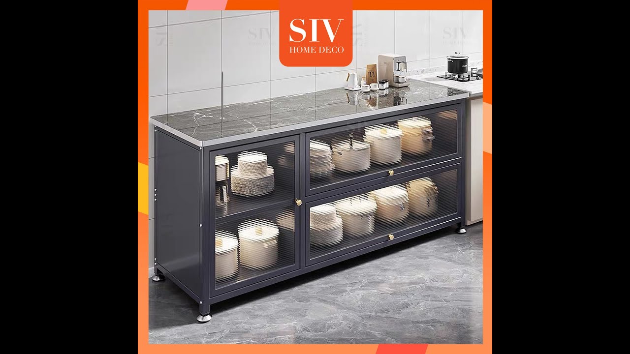 【Slate Tabletop】SIV Kitchen Island Cabinet Metal Pantry Display Cabinet ...