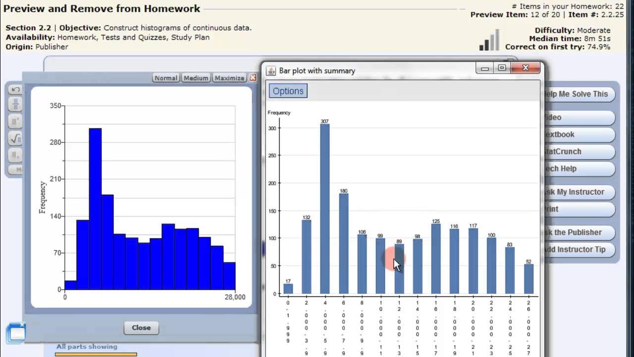 Creating a Histogram in StatCrunch (summary and raw data) - YouTube