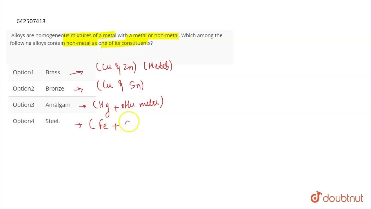Alloys are homogeneous mixtures of a metal with a metal or non-metal ...